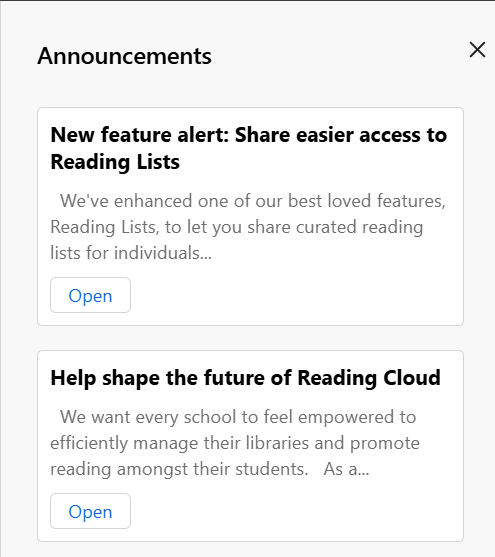 Product Notifications and Announcements Window