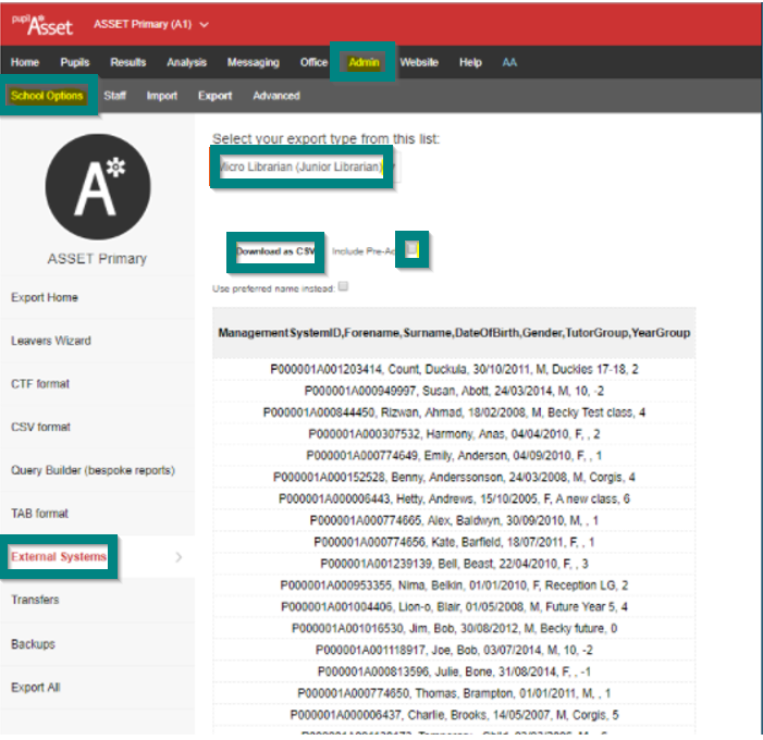 Exporting a CSV - Pupil Asset